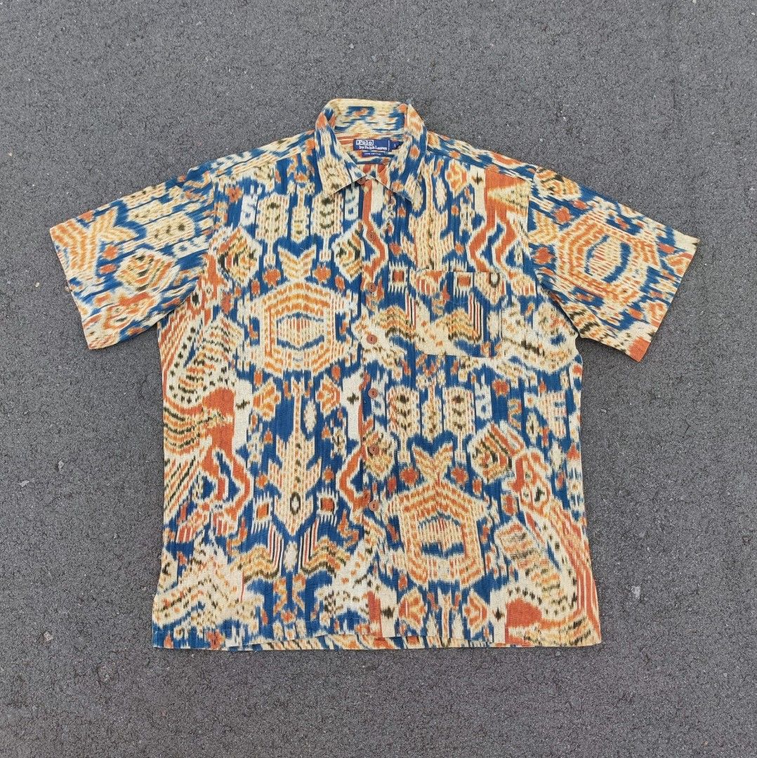 VINTAGE POLO BATIK PATTERN, Fesyen Pria, Pakaian , Atasan di Carousell