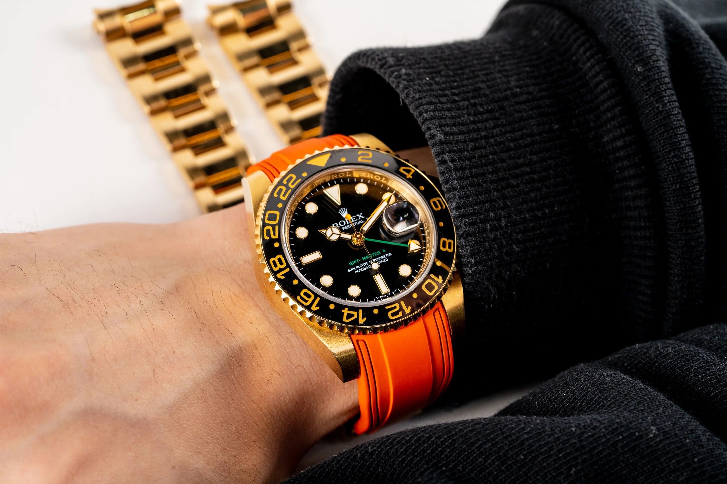 Vulcanised FKM Rubber Strap in Zesty Orange by Solitaire for Rolex GMT ...