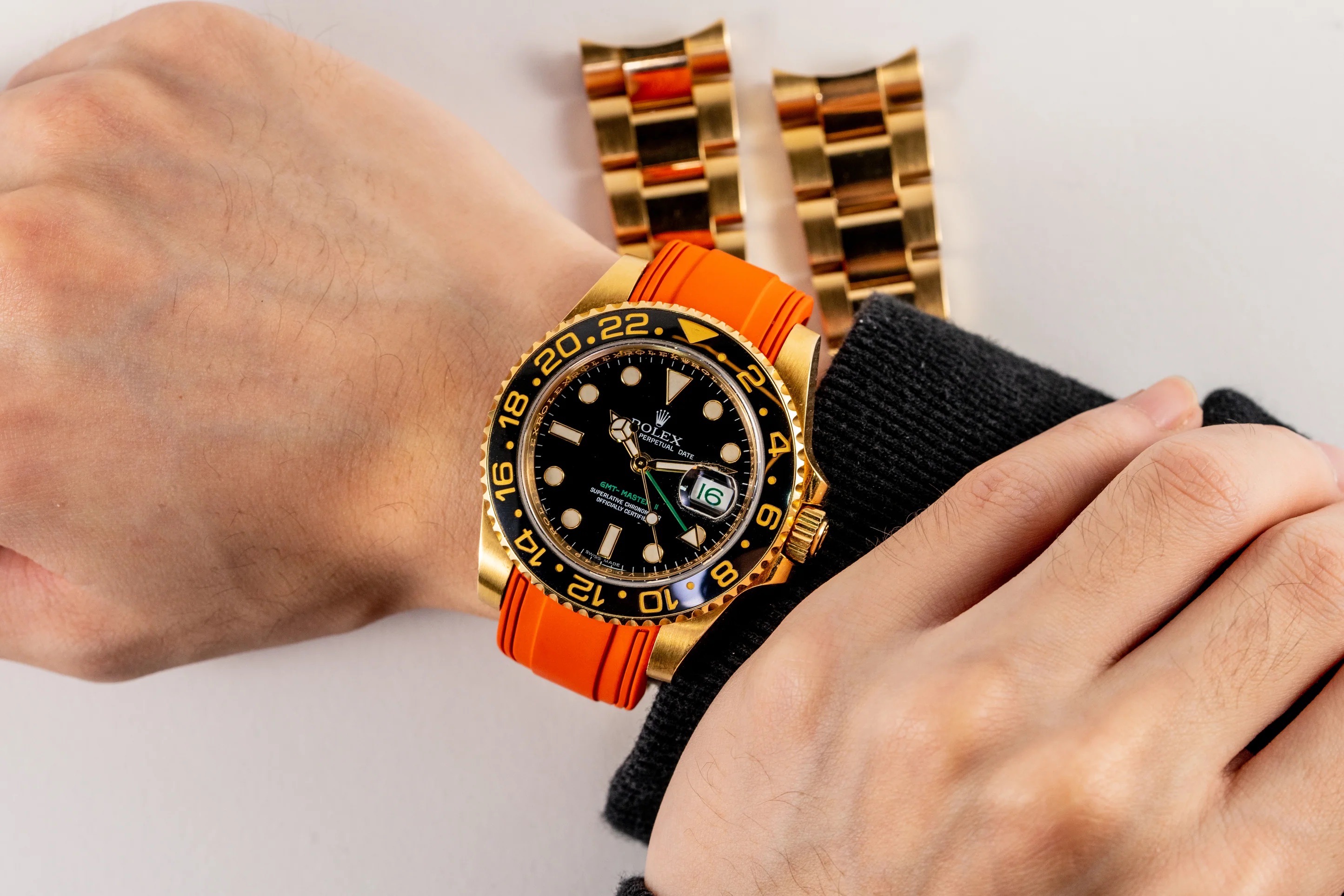 Vulcanised FKM Rubber Strap in Zesty Orange by Solitaire for Rolex GMT ...