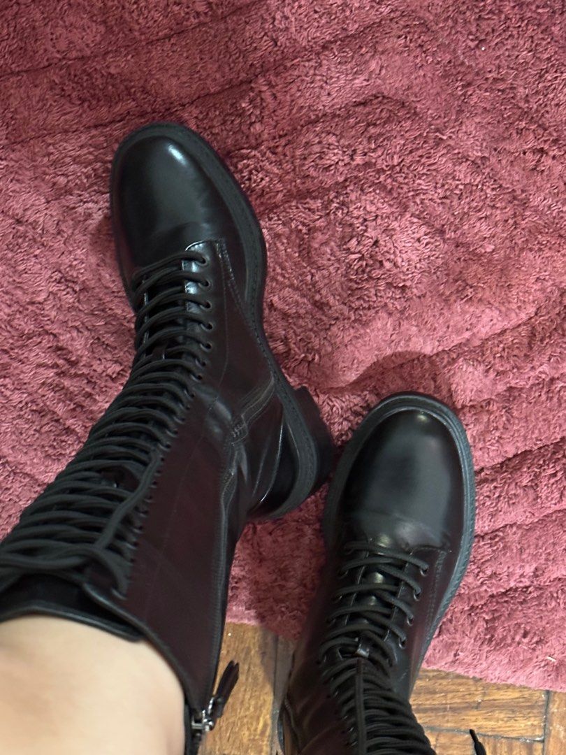 ZARA knee tie leather boots, Women's Fashion, Footwear, Boots on Carousell