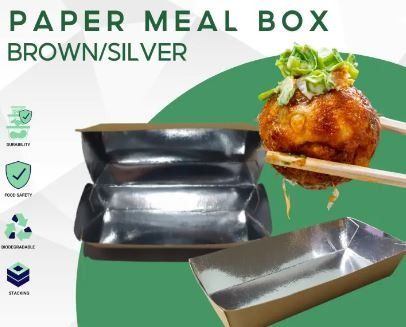 50 PC SET Paper Meal Box Take Out Box Silver Laminated Squid Balls ...