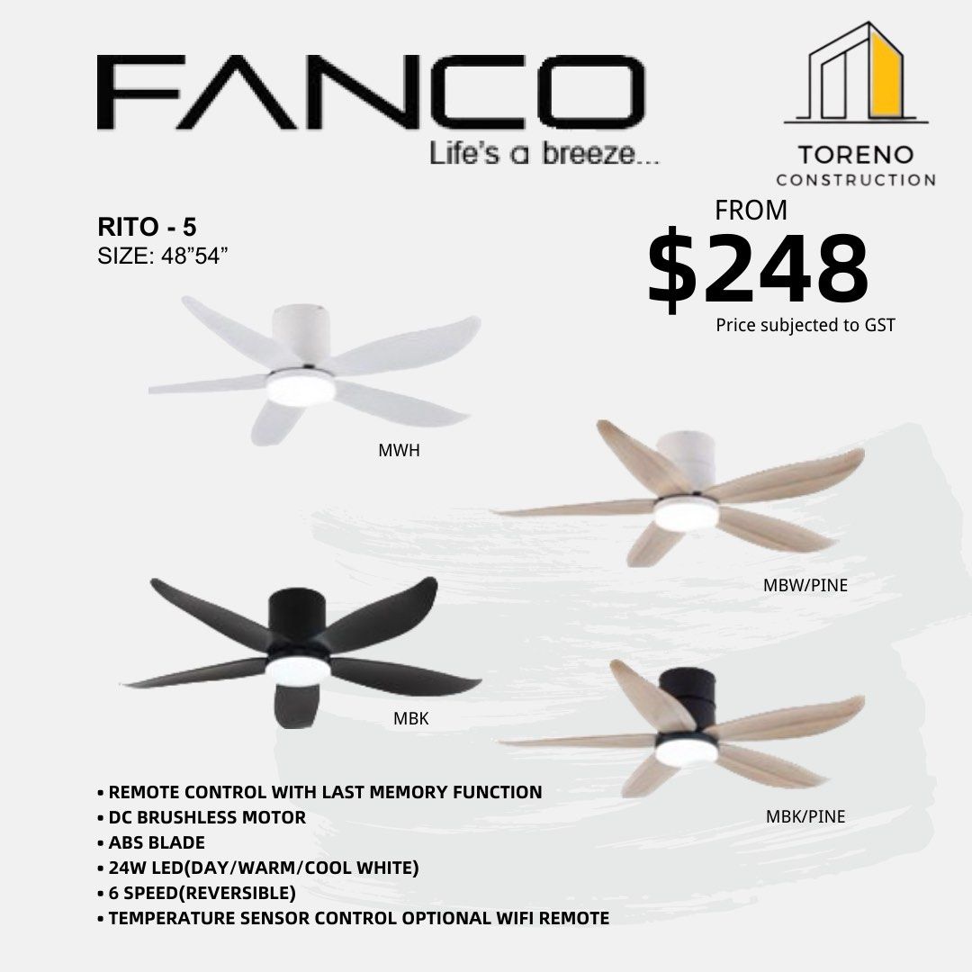[ Available WI-FI FUNCTION !!! ] FANCO RITO-5 Ceiling Fan 24W LED DC ...