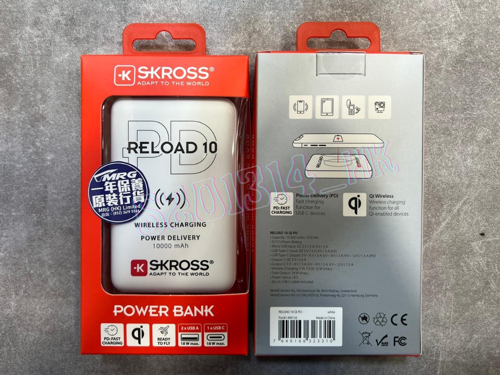 【全新行貨 門市現貨】SKROSS Reload 10 Wireless Qi PD Power Bank 10000 mAh, 手提電話, 電話及其他裝置配件, 電池及充電器 - Carousell