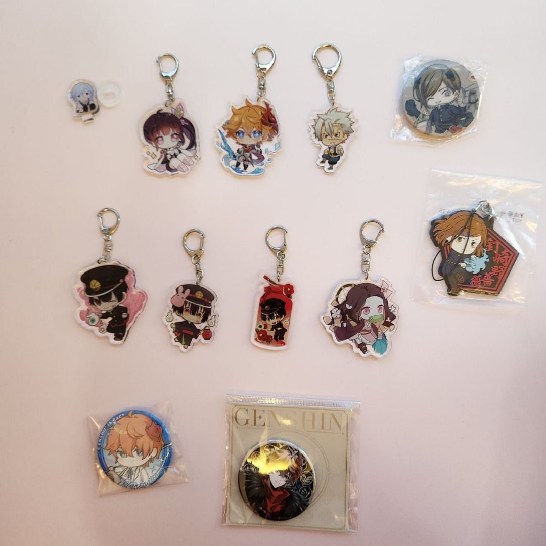 Assorted Anime & Genshin Impact Merch, Keychains & Badges, Hobbies ...