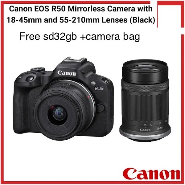 Canon EOS R50 APS-C Mirrorless Camera with RF-S 18-45mm and RF-S 55 ...