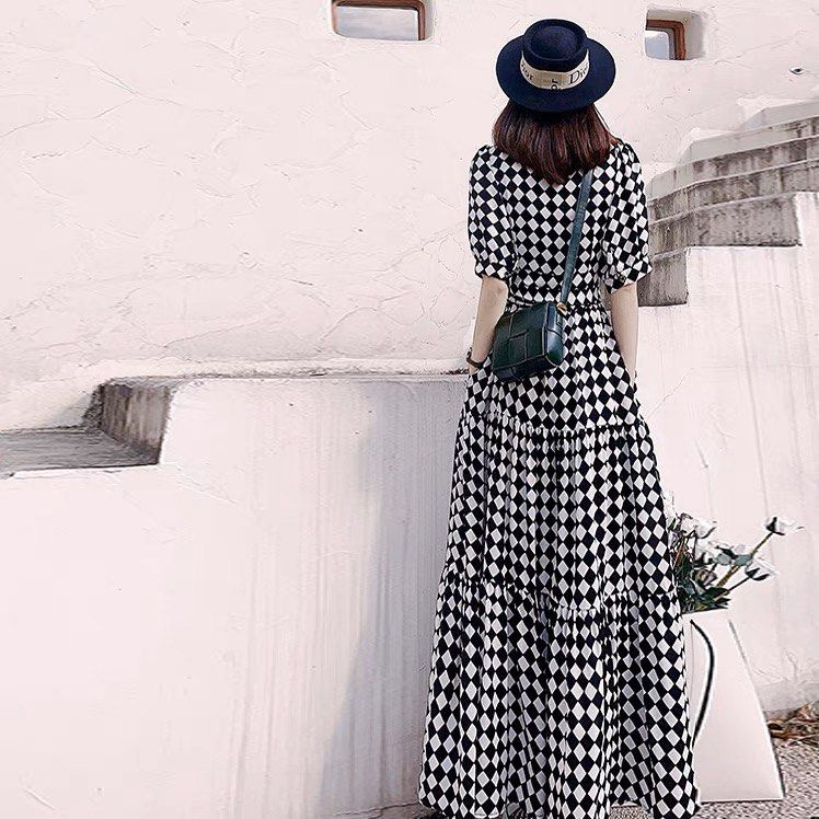 Checkers Wraparound Maxi Dress, Women's Fashion, Dresses & Sets ...