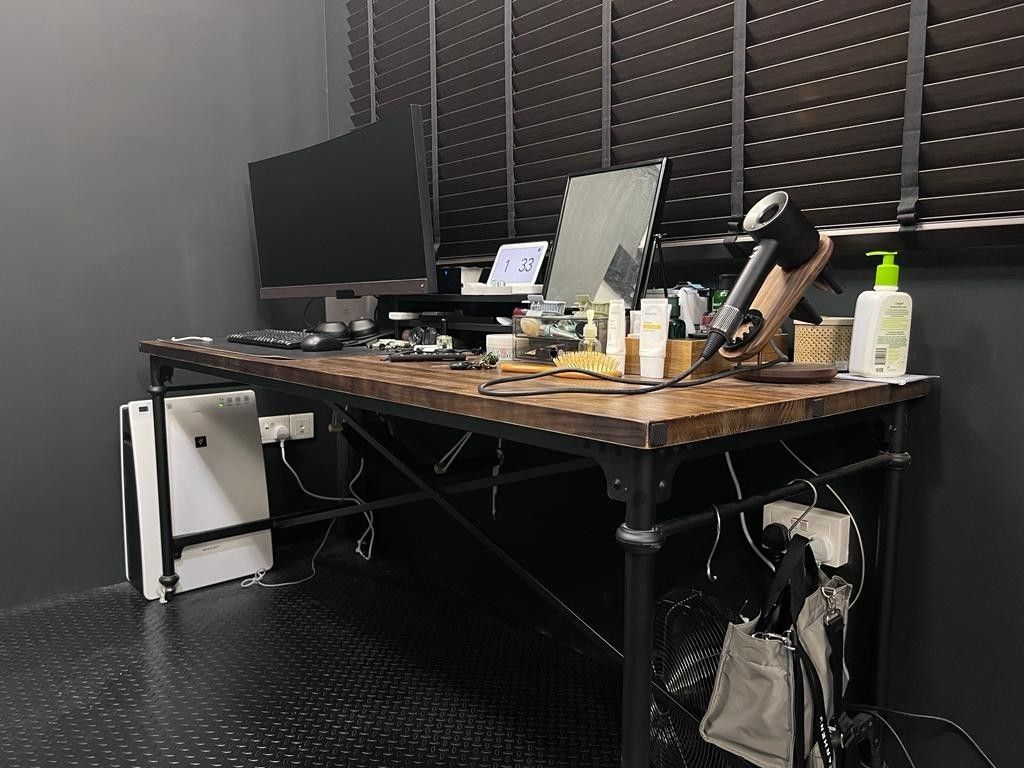 Industrial computer table (solid wood), Furniture & Home Living ...