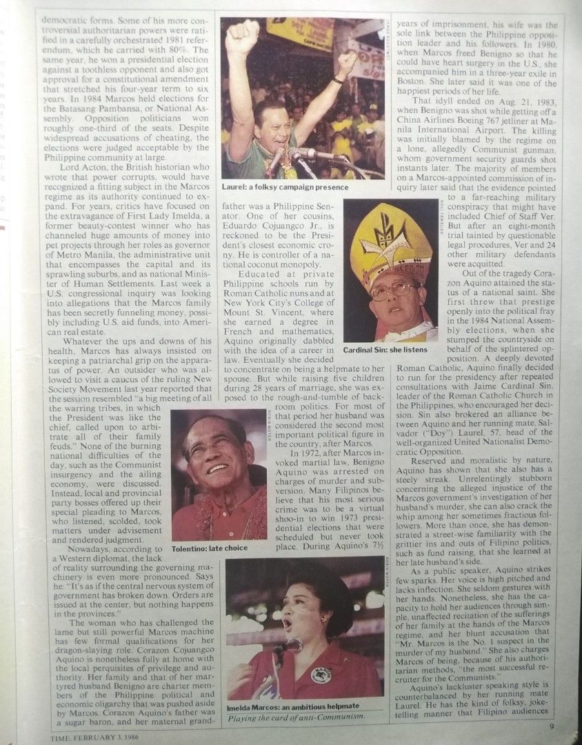 (EXTREMELY RARE) 1986 Time Marcos vs. Aquino Snap Election Magazine on ...
