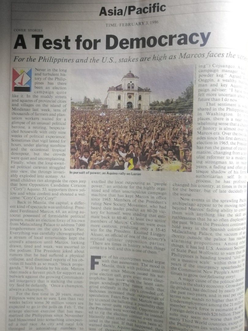 (EXTREMELY RARE) 1986 Time Marcos vs. Aquino Snap Election Magazine on ...