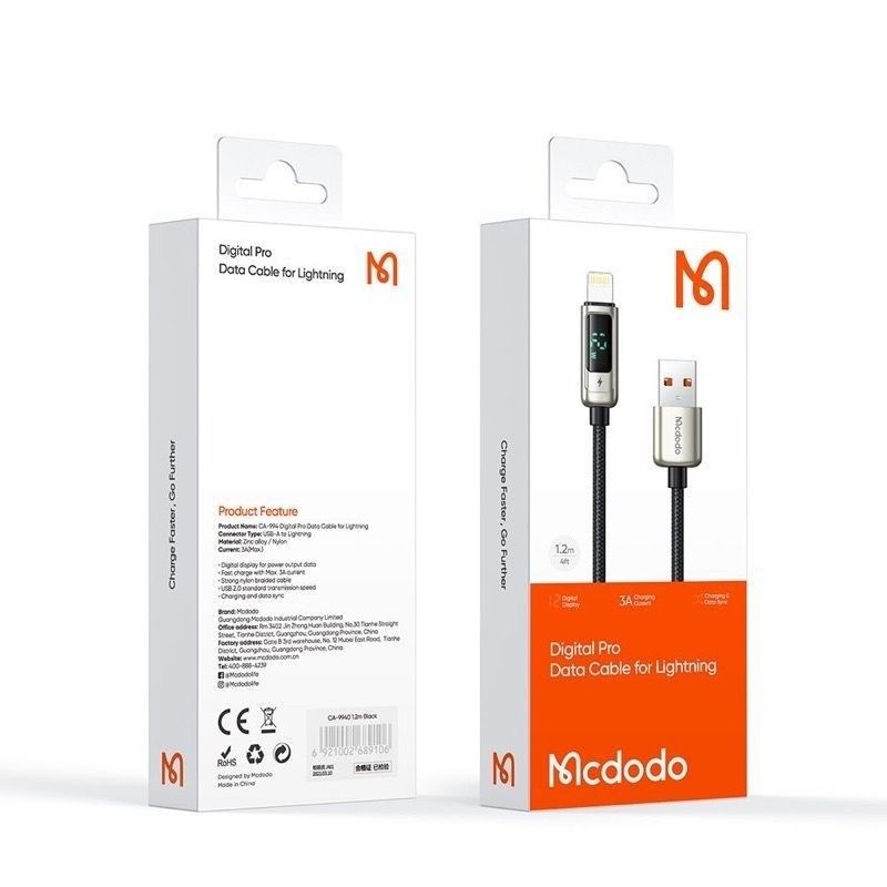 Genuine MCDODO 3A LED Digital Pro Data Cable For iPhone Lightning 12W ...