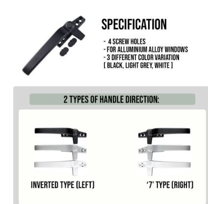 HDB Window Locking Handle - Aluminium Casement Lever Replacement Home ...