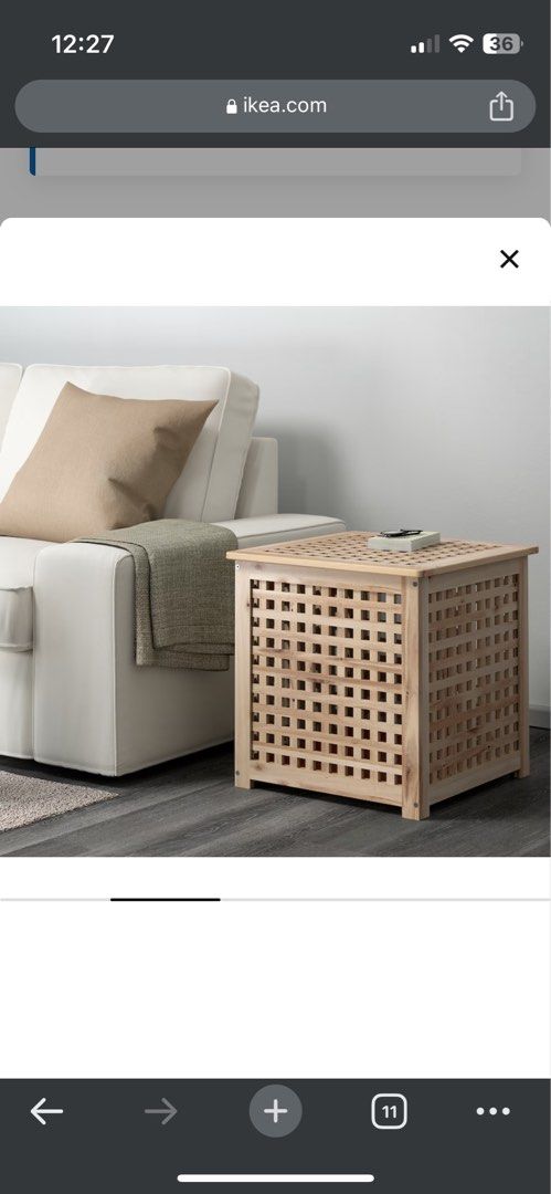 IKEA HOL acacia wood side table with storage, Furniture & Home Living ...