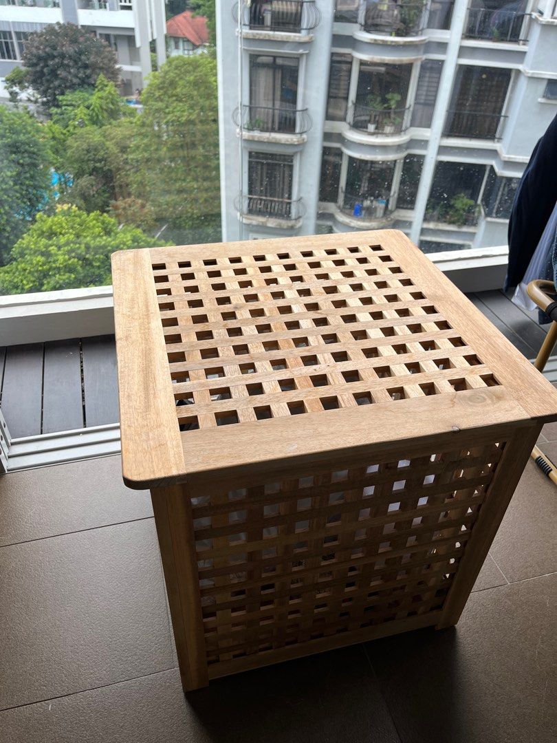 IKEA HOL acacia wood side table with storage, Furniture & Home Living ...