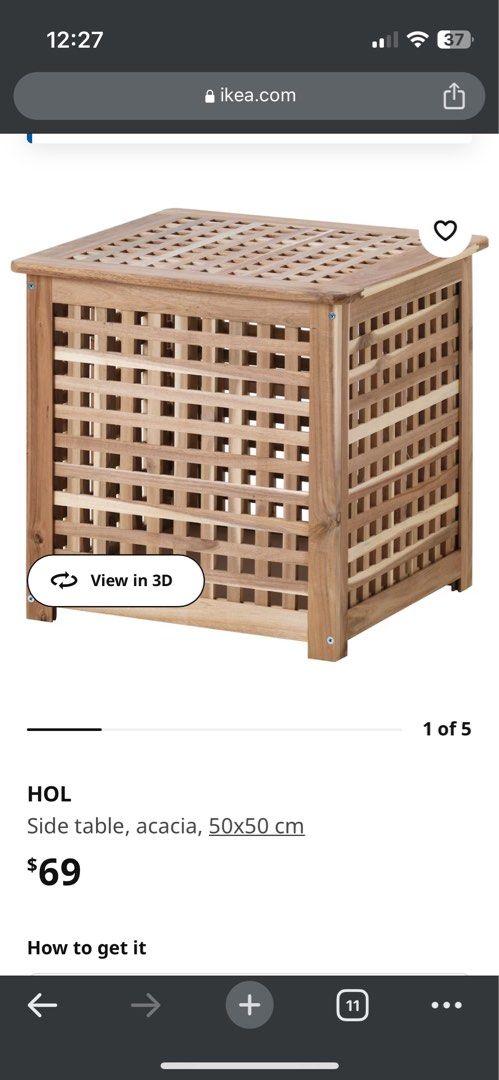 IKEA HOL acacia wood side table with storage, Furniture & Home Living ...