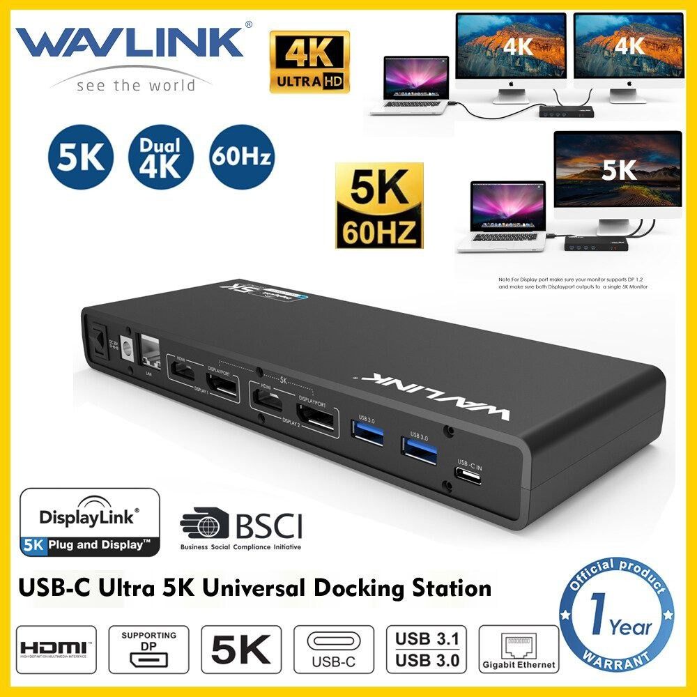 [INSTOCK] Wavlink USB C 5k Laptop Universal Docking Station Ultra HD Dual 4K Monitor Expansion ...