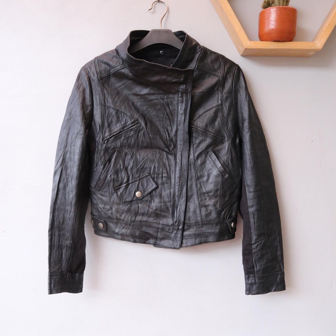 Jaket kulit asli cewek EnC embos motor outer leather jacket, Fesyen ...