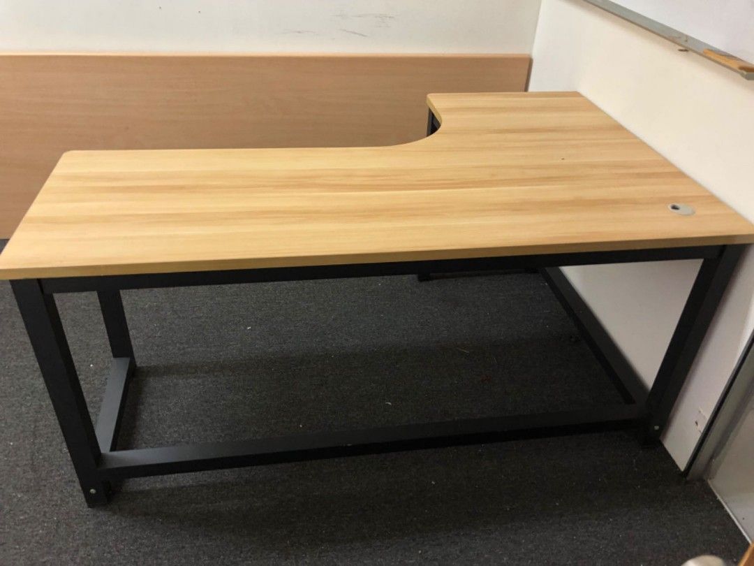 L shap study desk computer tabke with iron legs and frame, Furniture ...