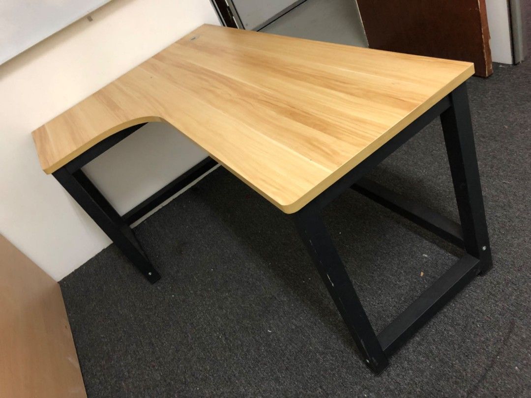 L shap study desk computer tabke with iron legs and frame, Furniture ...
