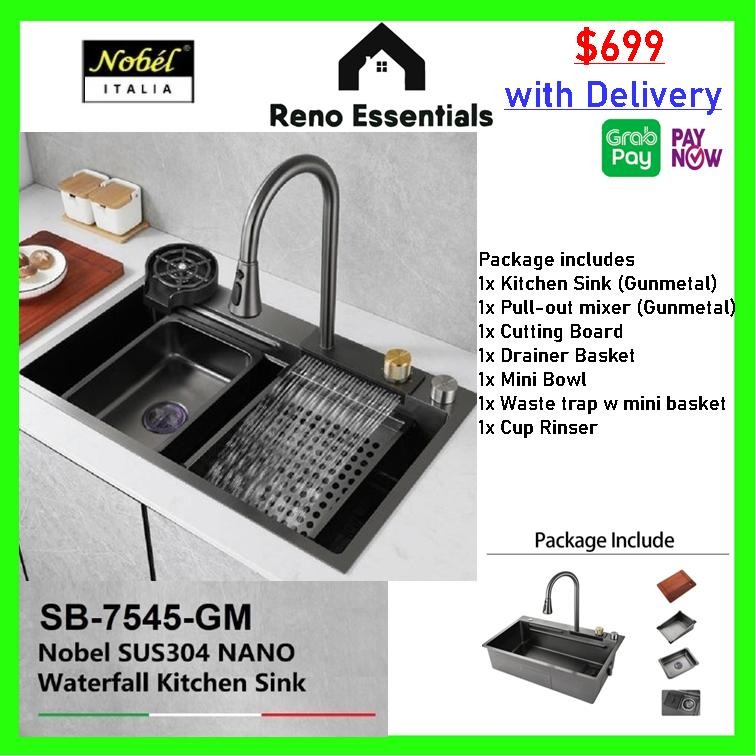 Nobel SB-7545-GM Waterfall Kitchen sink Renoessentials, Furniture ...