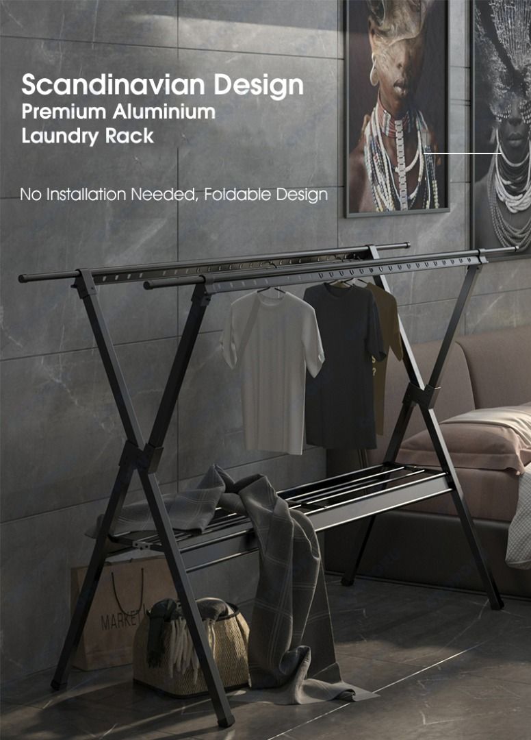 ODOROKU X Shape Premium Aluminum Foldable Laundry Rack with Wheels ...