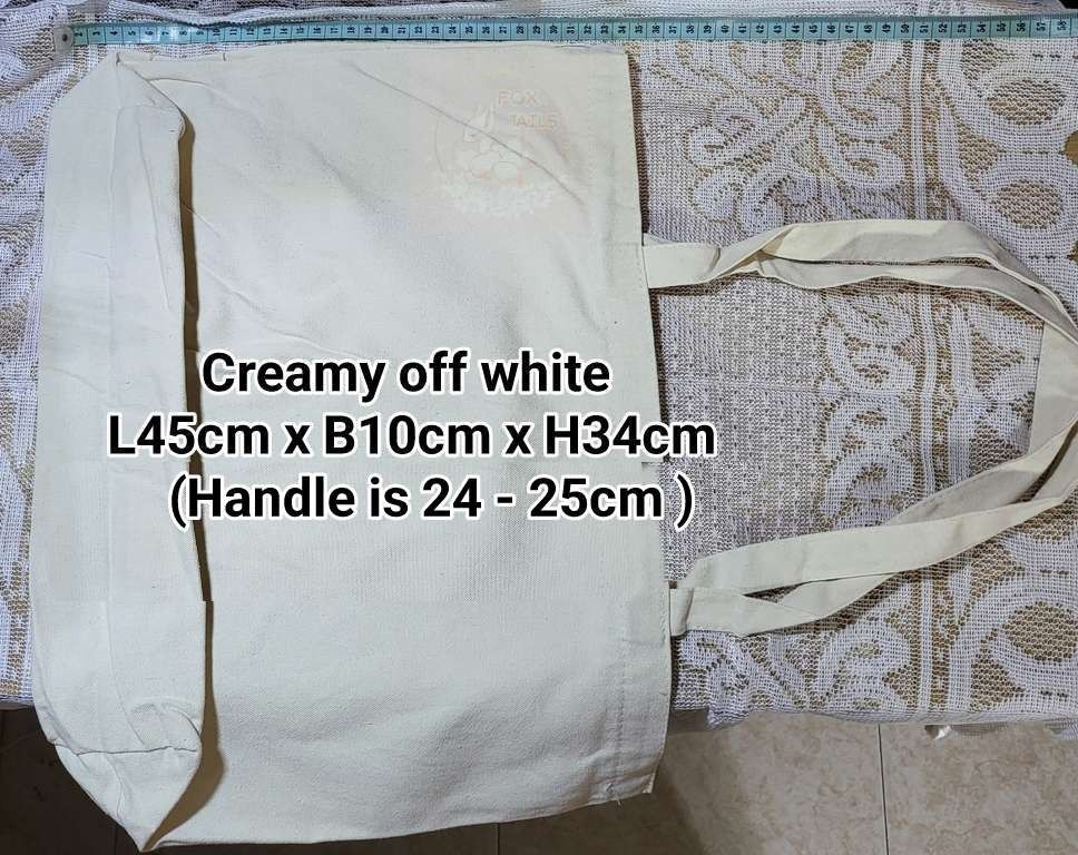 Plain Creamy beige/off white/ black Canvas Tote Shopping Bags, Foldable ...