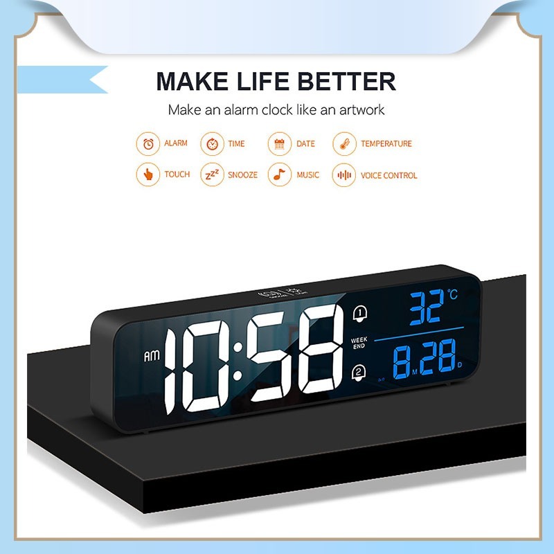 Rechargeable Mirror Smart LED Music Wall Clock Independent 2 Groups ...