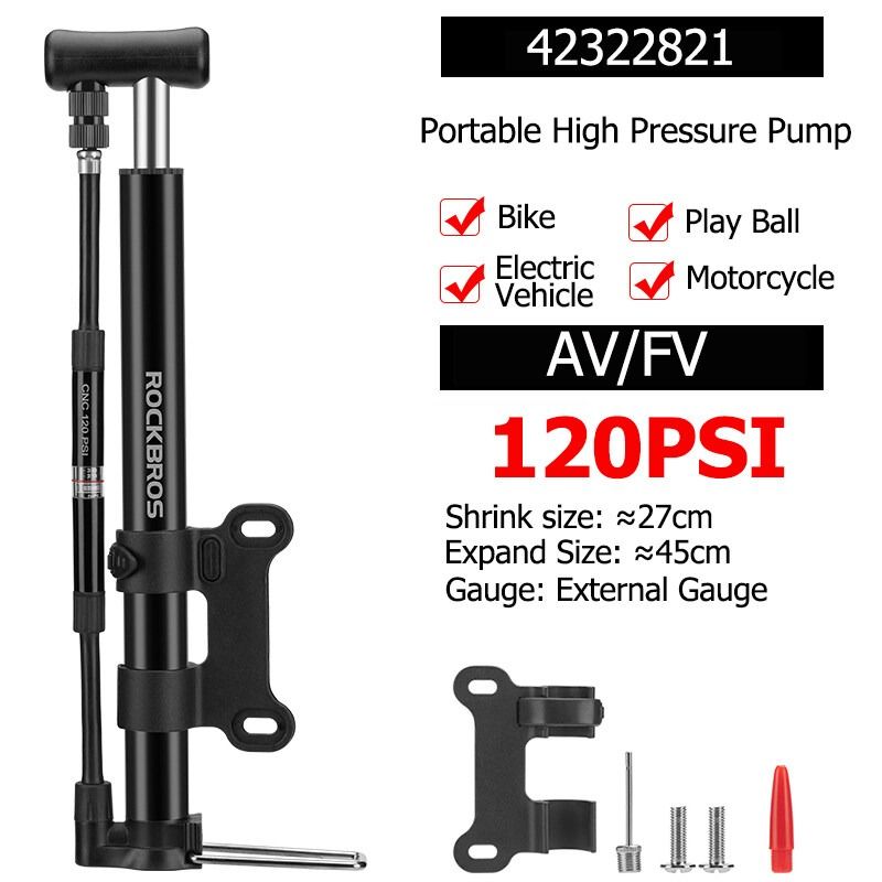 ROCKBROS Air Pump With Gauge 120 PSI Aluminum Alloy Foot Inflator ...