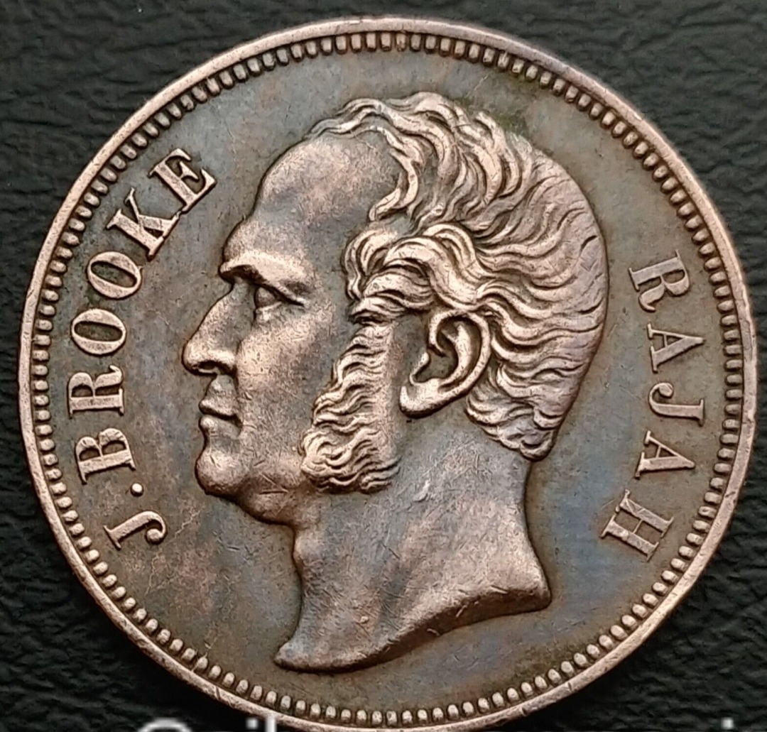 Sarawak aUNC 1 Cent 1863 RAJA BROOKE. KM#3. Copper One Penny coin. 1 ...