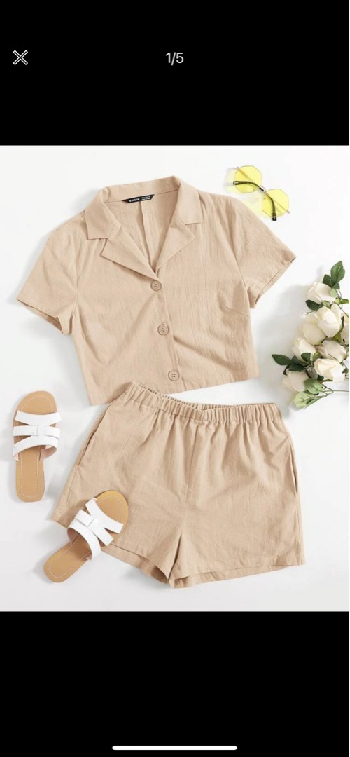 Shein Coordinates Cropped Polo and Shorts, Women's Fashion, Dresses ...