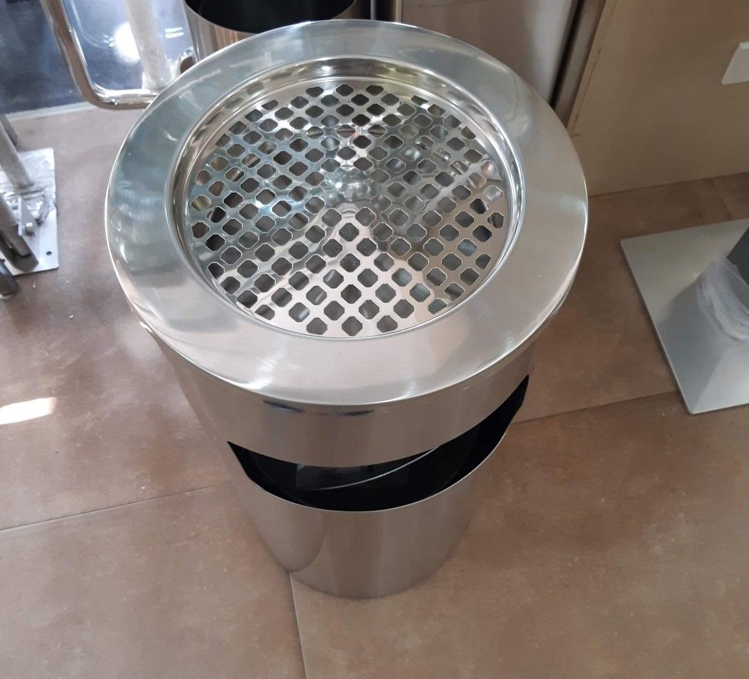 Stainless trash bin with ashtray bins can cans ash tray garbage waste ...