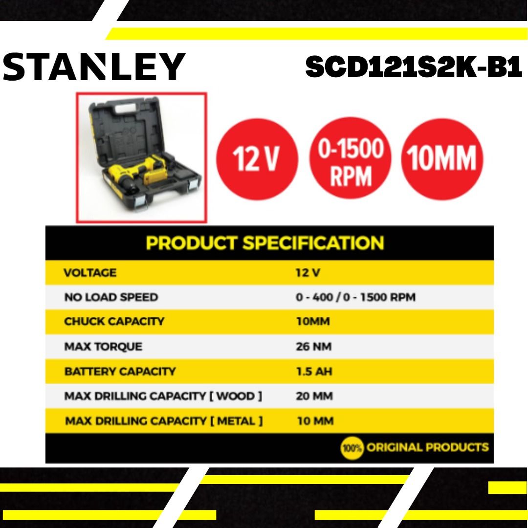 Stanley 12V Cordless Drill Driver Come With 2X 1.5ah Battery & Charger ...