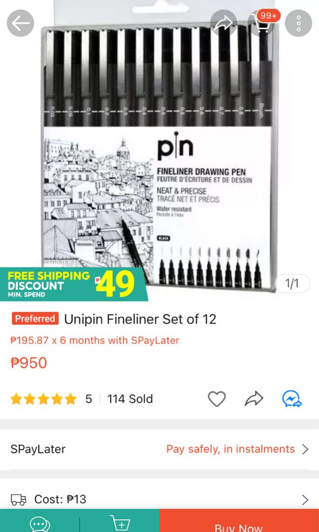 Unipin Fineliner Set of 12, Hobbies & Toys, Stationary & Craft ...