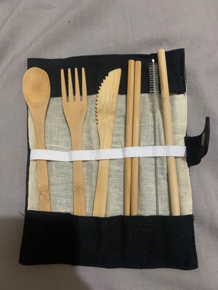 Wooden Spoon Fork Knife Chopsticks Straw Set on Carousell