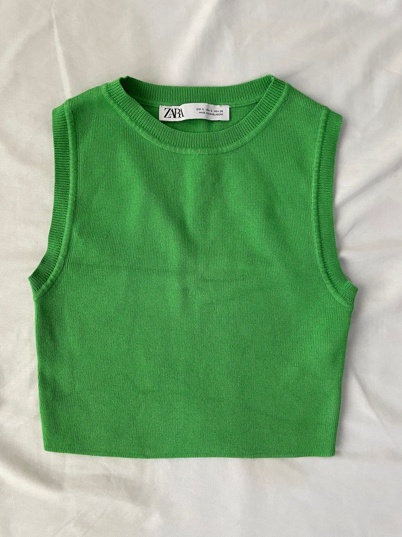 ZARA green ribbed tank, Women's Fashion, Tops, Sleeveless on Carousell