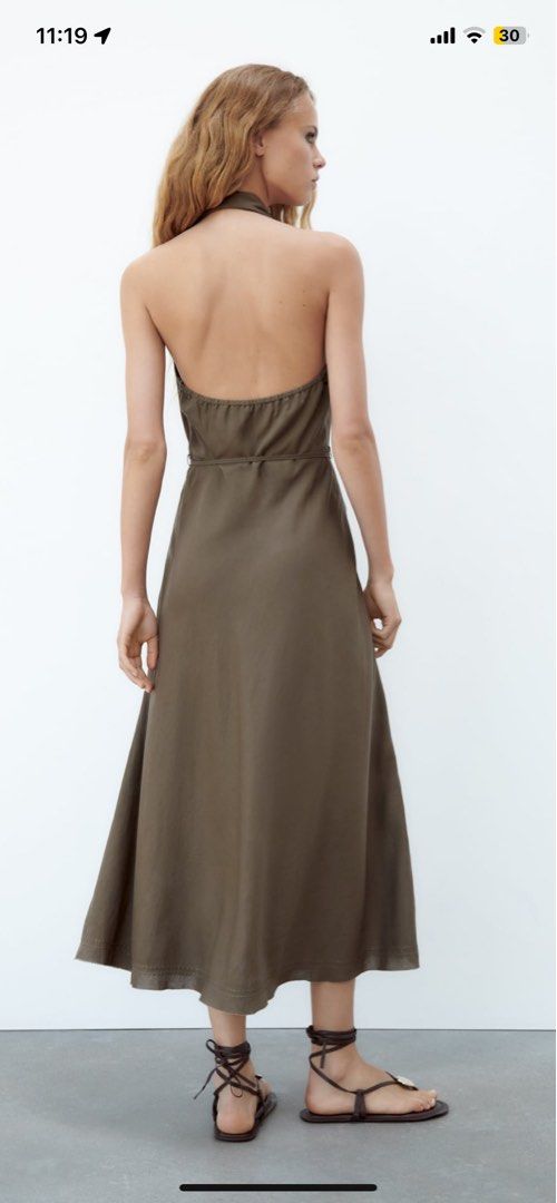 Zara Halter Linen Blend Maxi Dress, Women's Fashion, Dresses & Sets ...