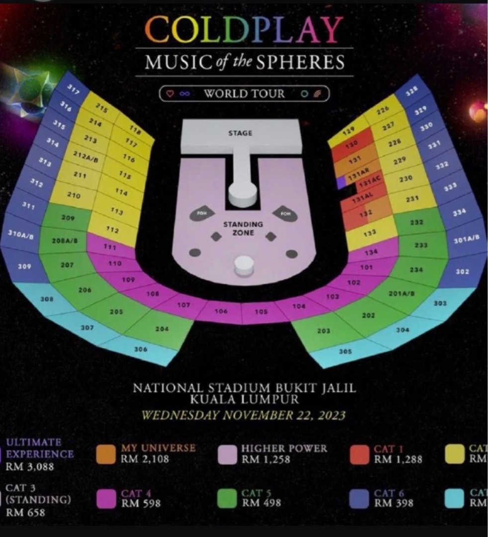2 x Coldplay KL Cat 2, Tickets & Vouchers, Event Tickets on Carousell