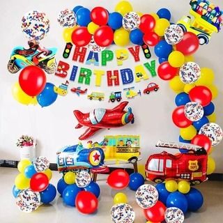 Birthday Transportation Theme Party Plane Police Car School Bus Truck ...