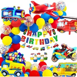 Birthday Transportation Theme Party Plane Police Car School Bus Truck ...
