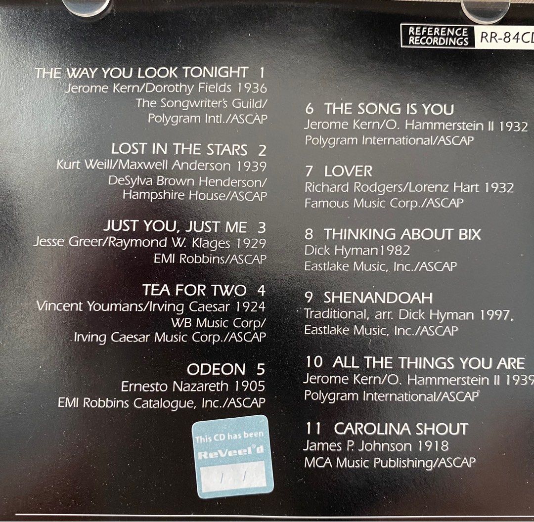 CD: jazz, piano, Audiophile - Dick Hyman In Recital (US Pressing), Reference Recordings RR-84CD ...