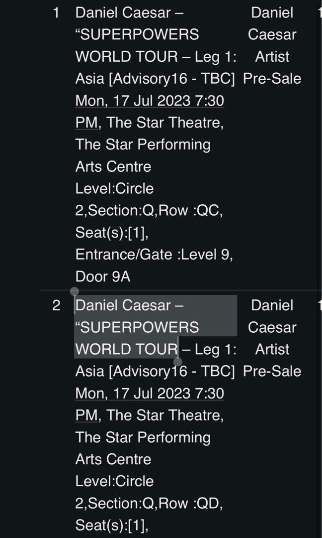 Daniel Caesar CAT 2 x 2 Concert Tickets, Tickets & Vouchers, Event Tickets on Carousell