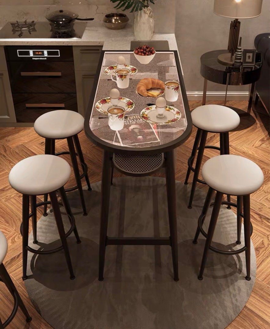 DAZE Modern Bar Table & Stools With Lights, Furniture & Home Living ...