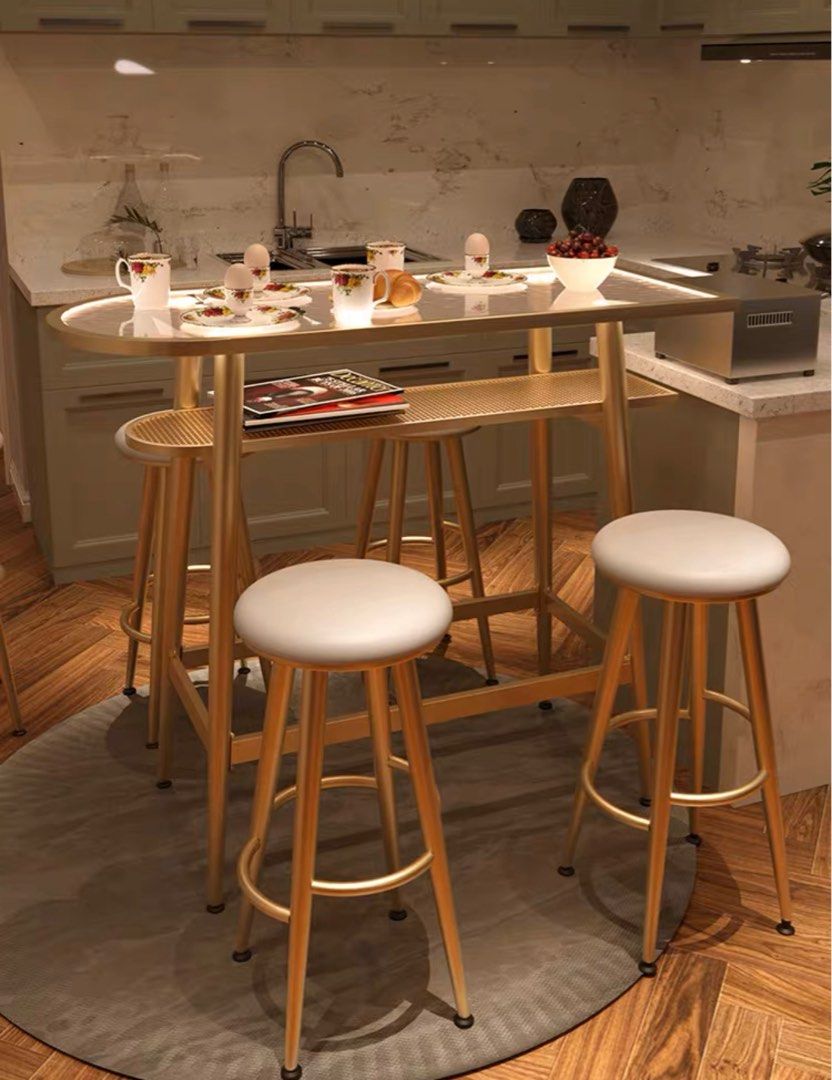 DAZE Modern Bar Table & Stools With Lights, Furniture & Home Living ...