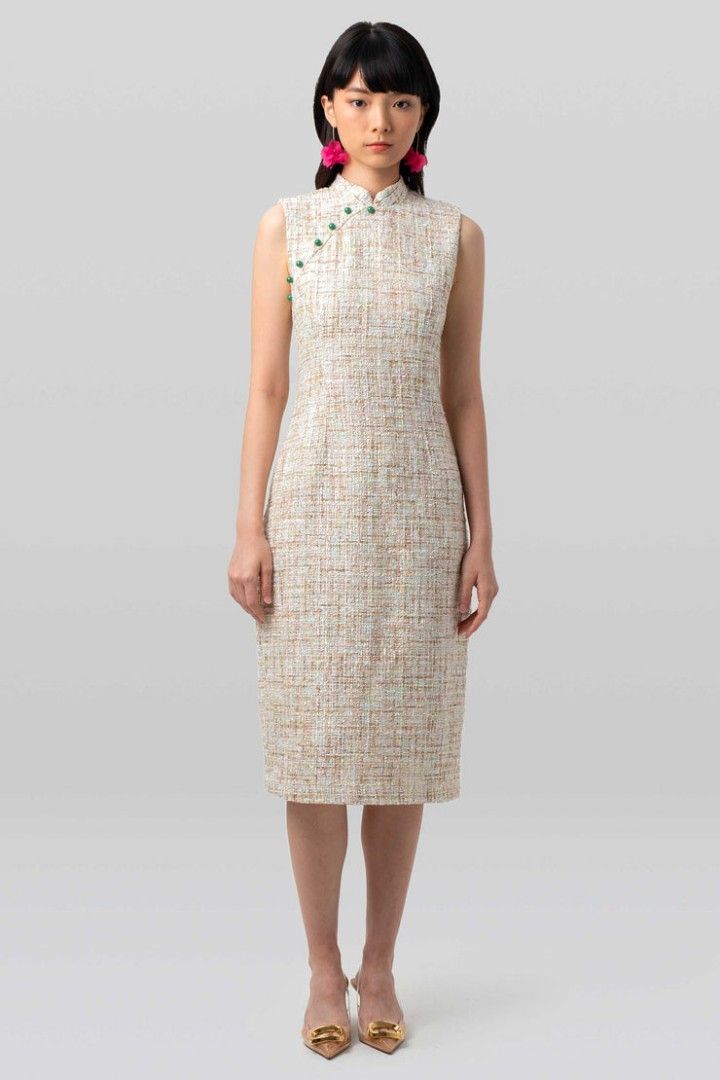 Dotted Line: Rachel Cheongsam - Green Tweed, Women's Fashion, Dresses ...