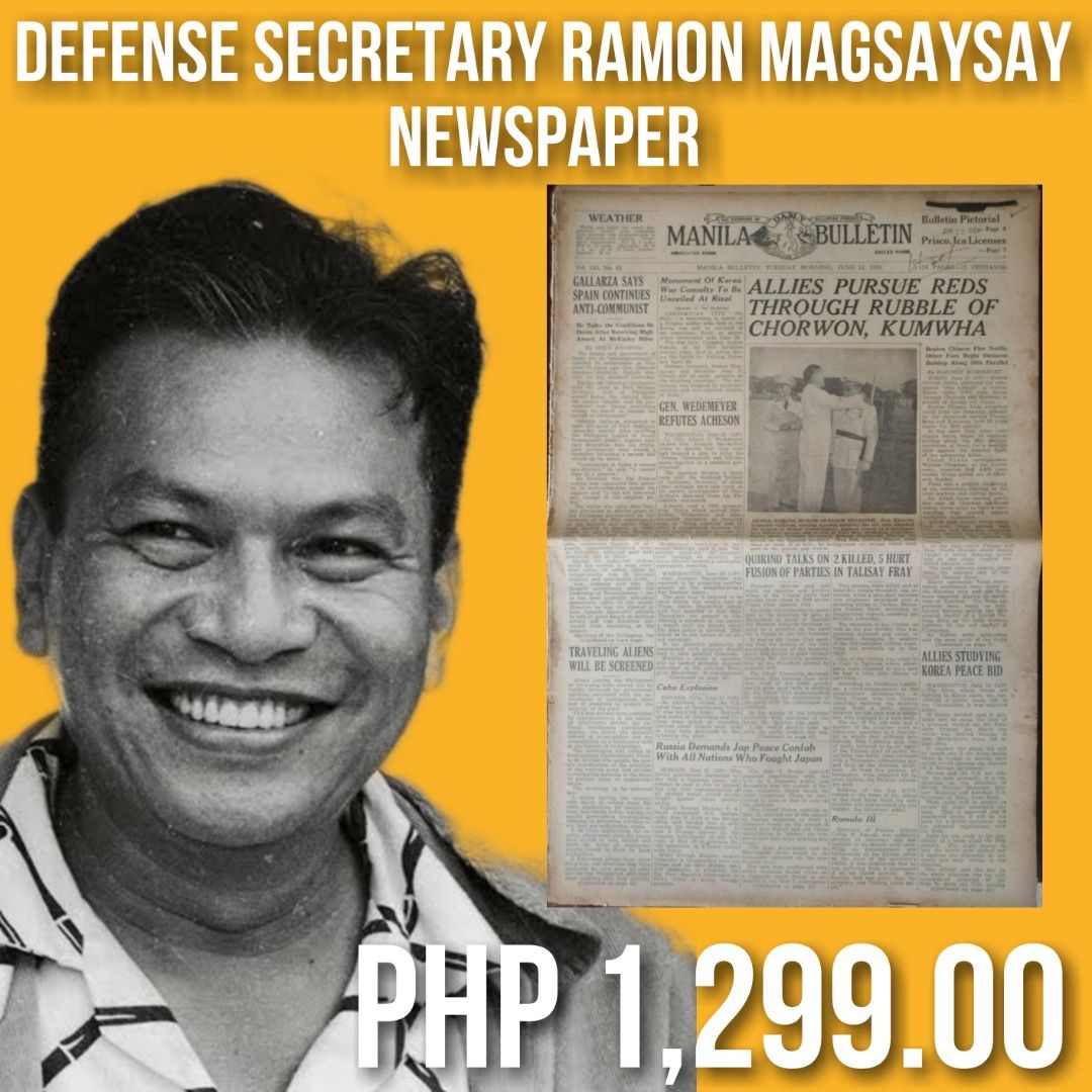 (EXTREMELY RARE) 1951 Defense Sec. Ramon Magsaysay Newspaper, Hobbies & Toys, Memorabilia ...