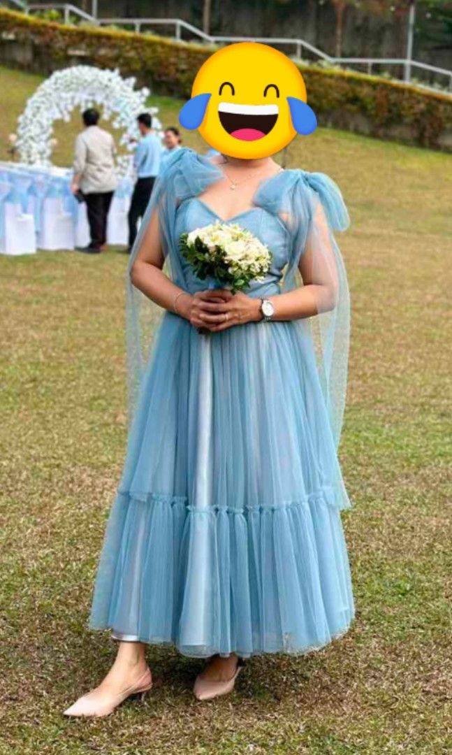 GOWN DUSTY BLUE on Carousell