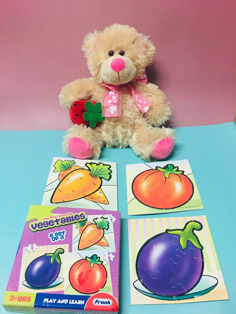 Hug & Luv Plush Toy with Flash Cards, Vegetable Puzzles and Book Bundle ...