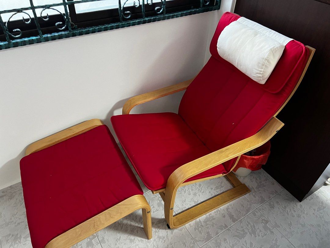 IKEA Poang arm chair and stool, Furniture & Home Living, Furniture ...