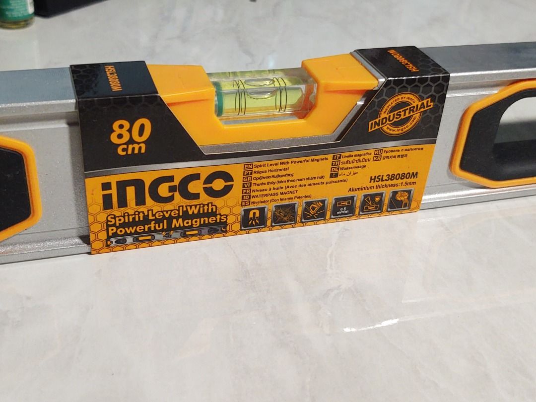 INGCO HSL38080M Spirit Level With Powerful Magnets, Furniture & Home ...
