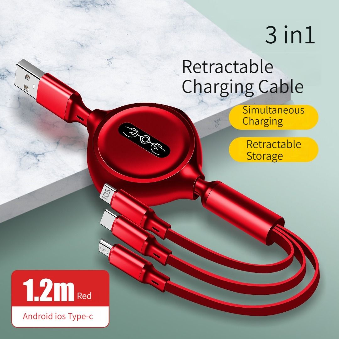 Multi-function 3 in 1 retractable mobile phone data cable, Mobile ...