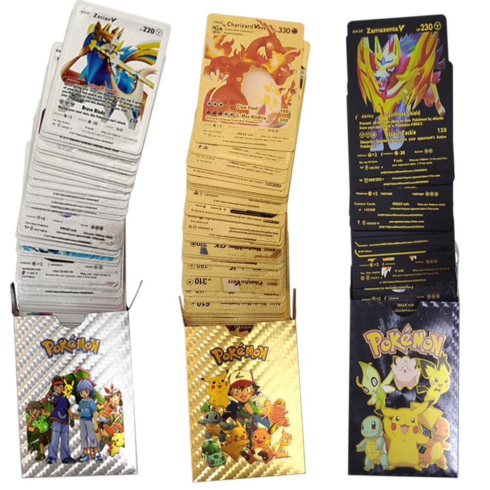 Pokemon Cards Metal Gold Vmax GX Vstar English Spanish Car, 興趣及遊戲, 玩具 ...
